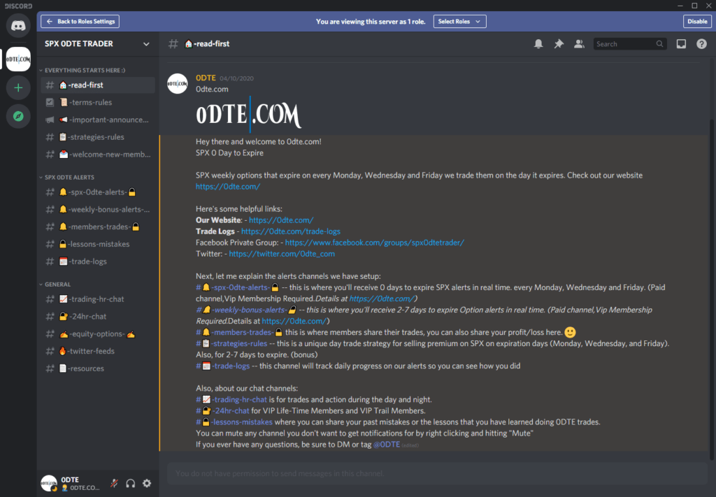 Private Discord – Read-first – Channel | 0DTE.COM